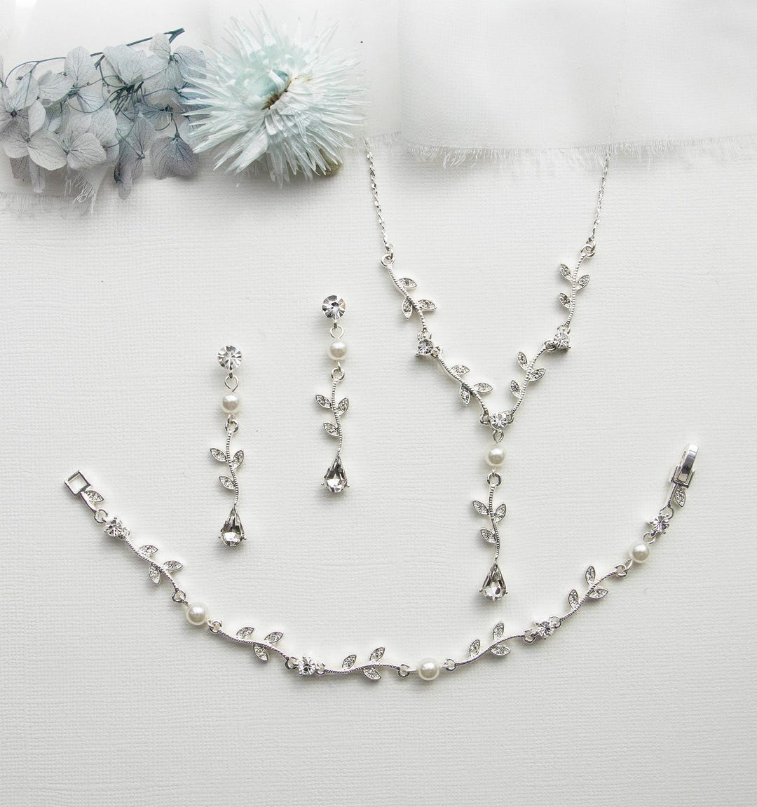 Wedding Jewelry Set, Crystal Bridal Pearl Jewelry Set, Rose Gold ...