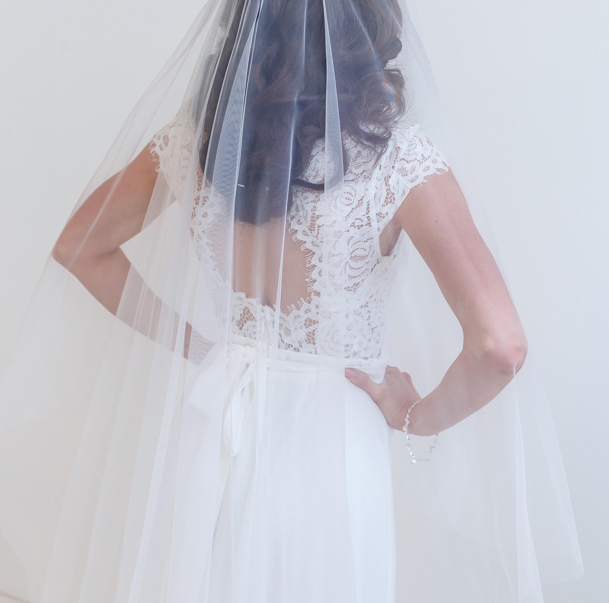 Simple Wedding Veil With Blusher, Two Layer Veil, Raw Cut Edge ...