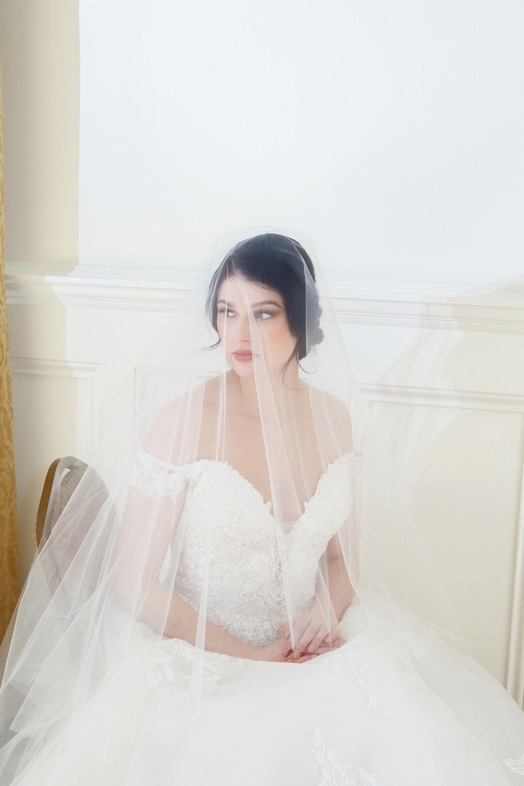 Simple Wedding Veil With Blusher, Two Layer Veil, Raw Cut Edge ...