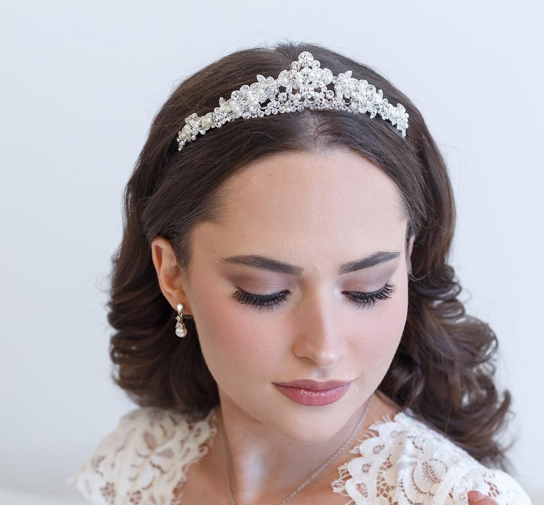 Bridal Tiara Pearl Silver, Wedding Tiara Pearl, Crystal Wedding Tiara ...