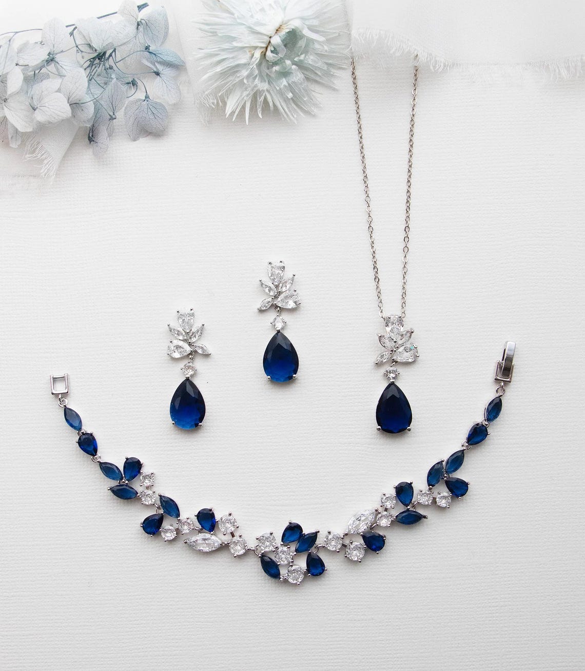 Sapphire Jewelry Set, Blue Sapphire Jewelry Set, Blue Statement Bridal ...