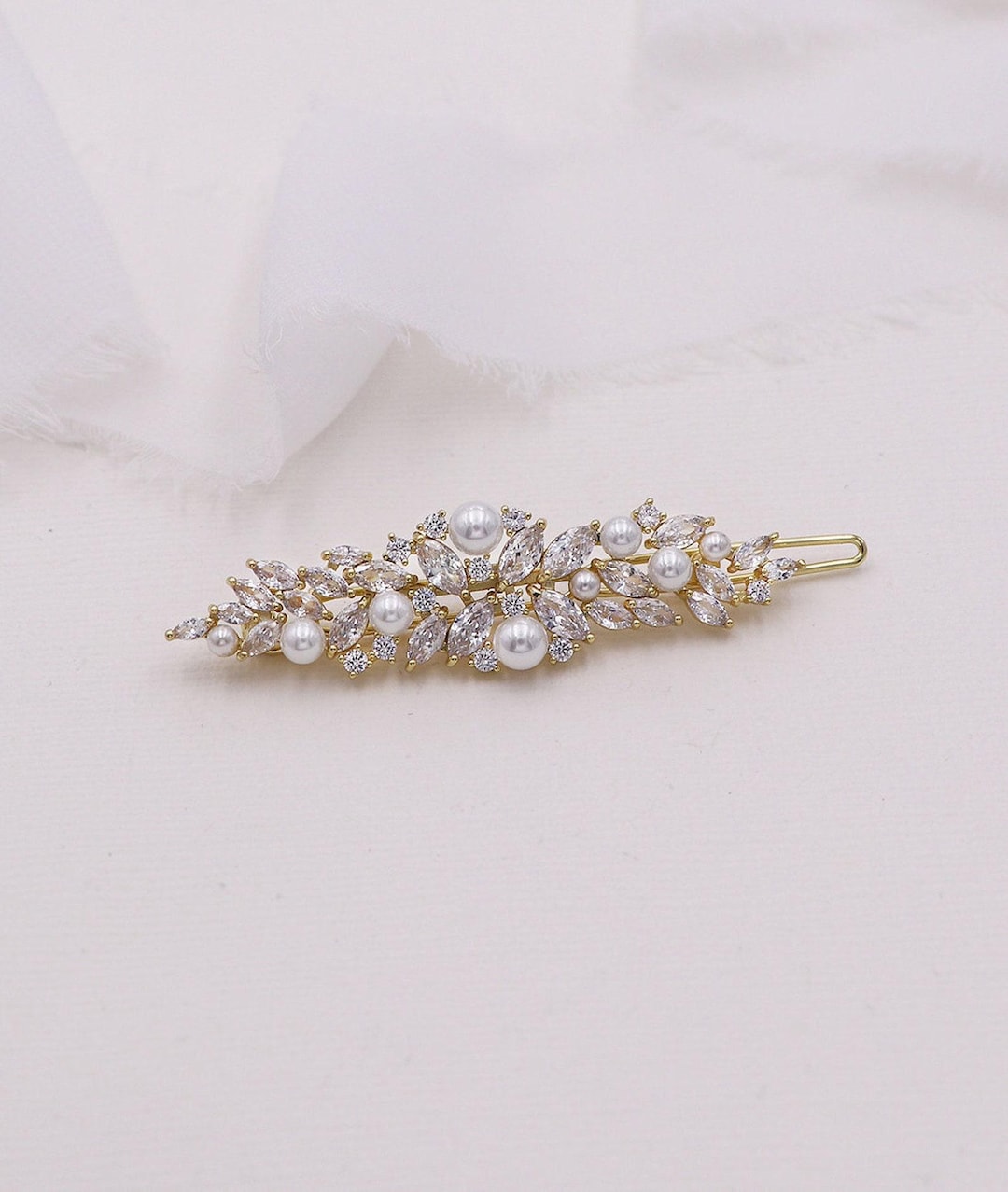 Pearl Barrette Gold, CZ Cubic Zirconia Barrette, Wedding Hair Clip ...