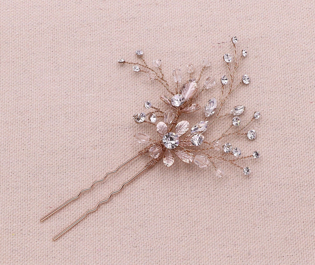 Rose Gold Hair Pin, Crystal Wedding Hair Pins, Rose Gold Hair Pin ...