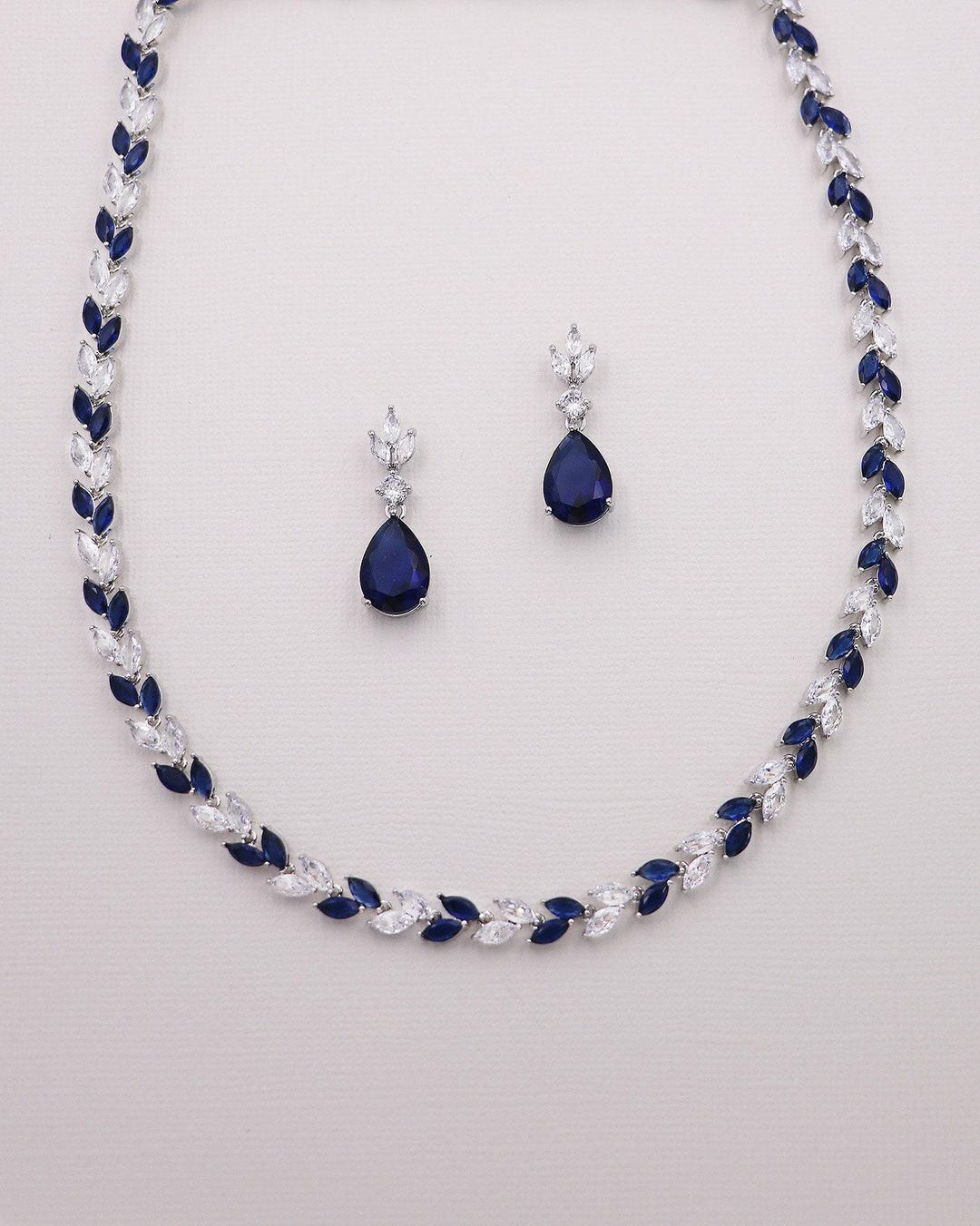 Sapphire Blue Jewelry Set, Blue Leaf Marquise Wedding Jewelry Set, Blue ...