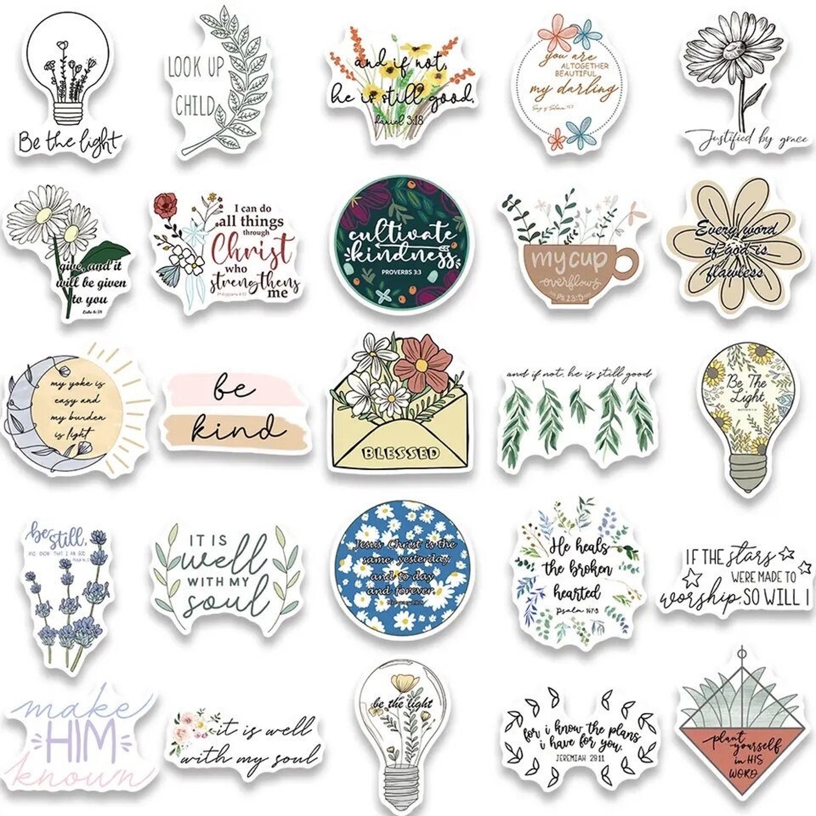 Floral Aesthetic Christian Bible Verses Stickers - Etsy