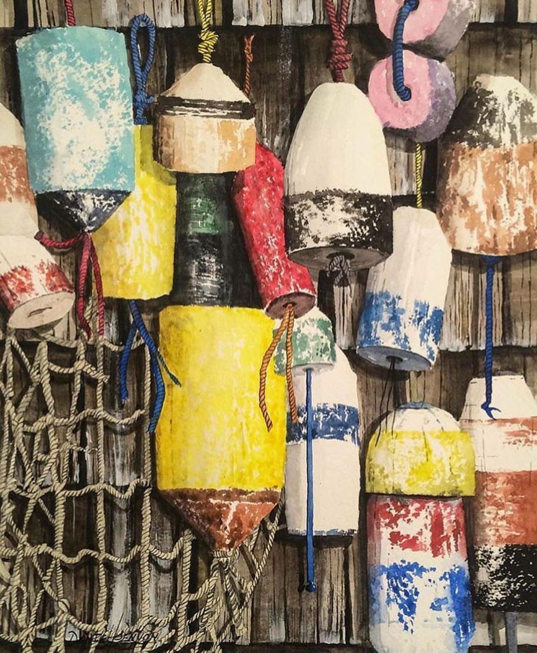 Netted Buoys Art Print: Watercolor Painting - Etsy