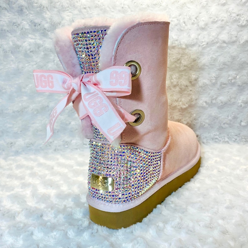Bling Ugg Short Pink Bailey Bow Women's Custom Seashell - Etsy UK