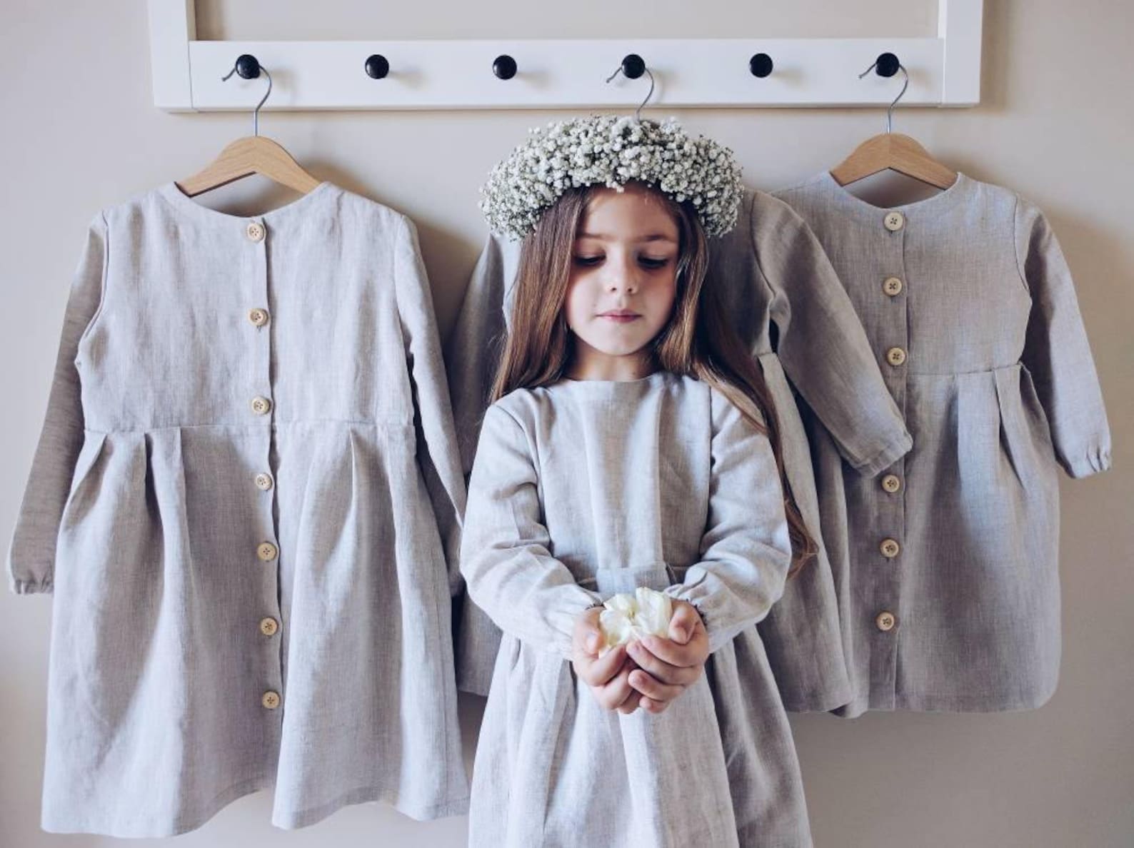 Linen Dress for Girls With Long Sleeves on the Lining and Buttons on ...