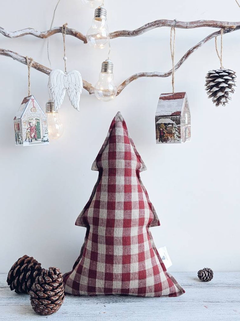 Christmas Tree Pillow From Natural Linen, Christmas Decor, Gift for ...