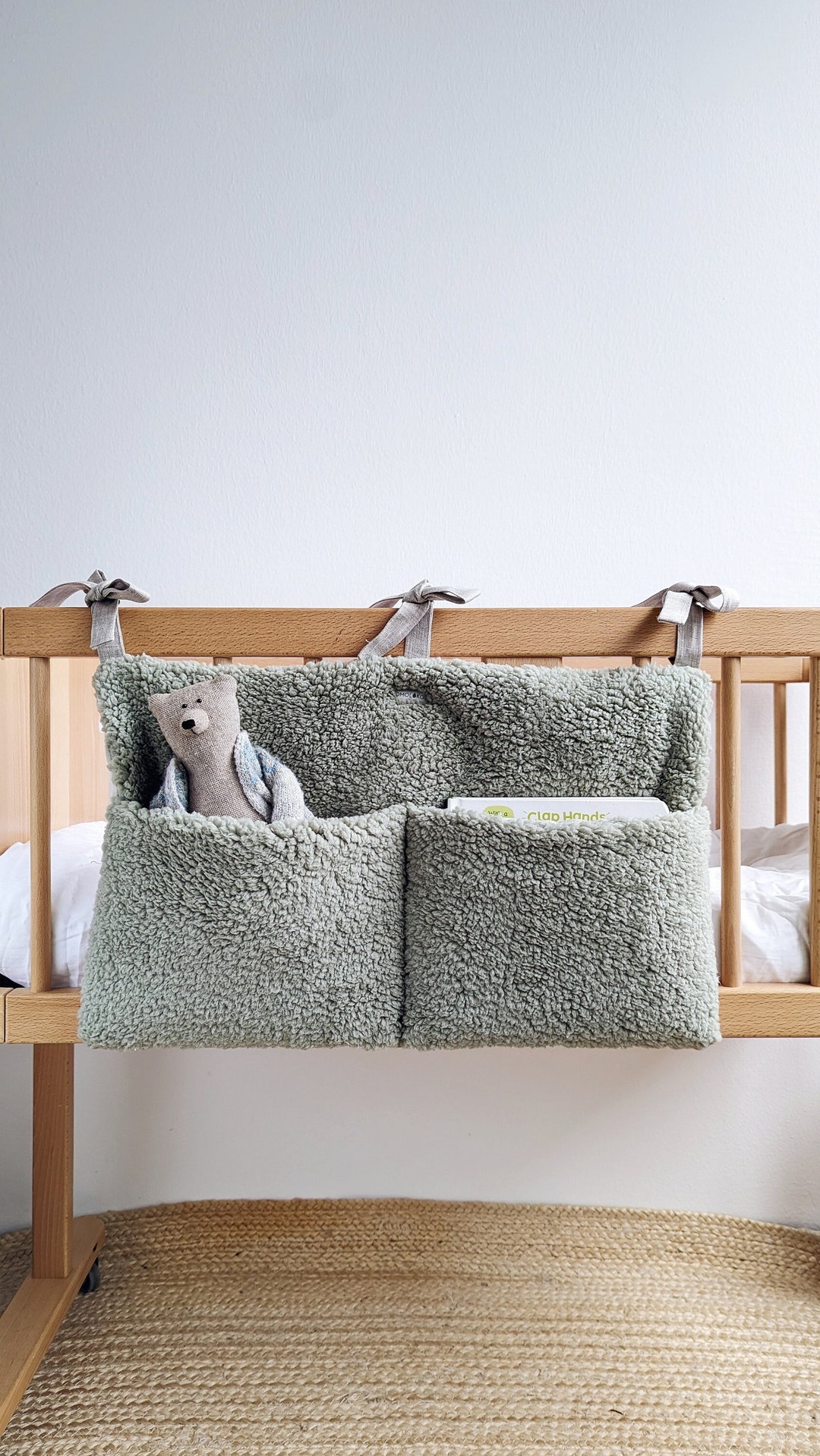 Crib Pocket Organizer | SAGE GREEN Colour Faux Fur Organizer |toys ...