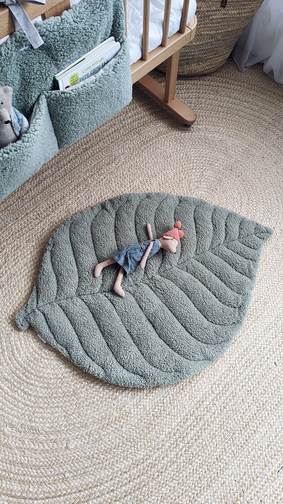 Sage Green Leaf Playmat: Faux Fur Baby Mat, Kids Room Rug - Etsy