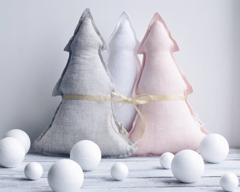 Christmas Tree Pillow From Natural Linen, Christmas Decor, Gift for ...