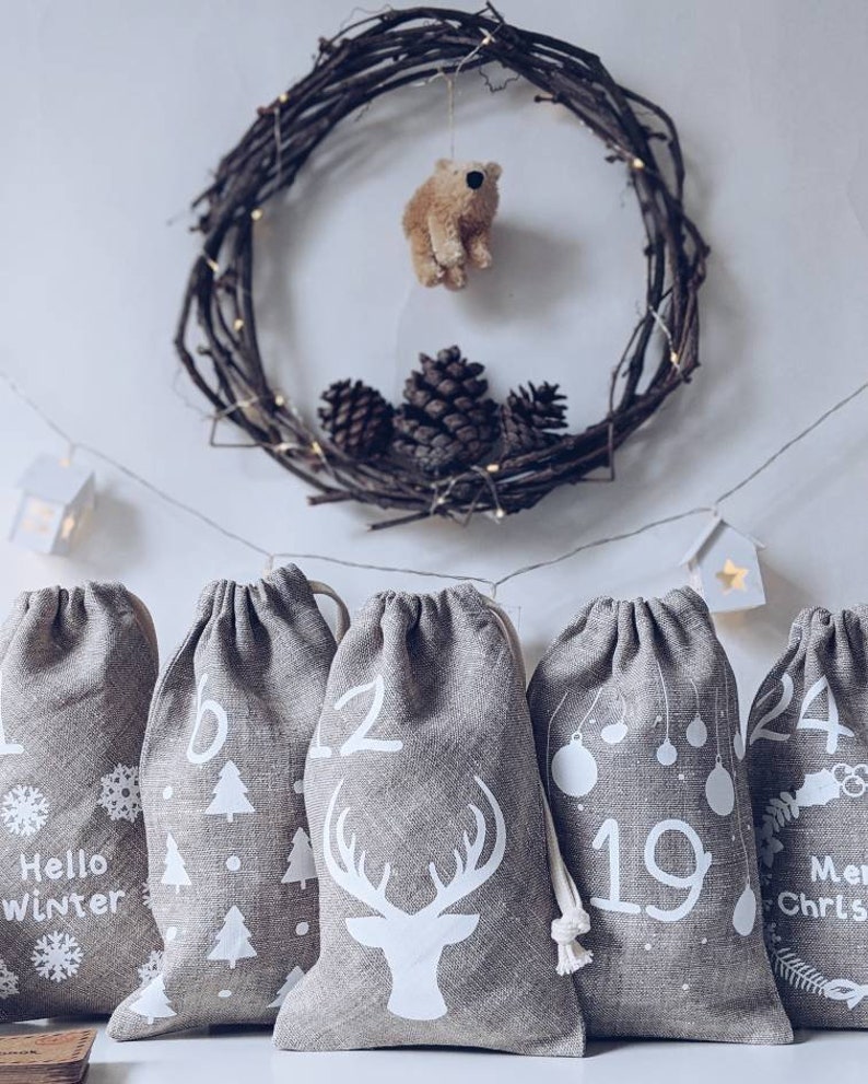 Rustic Linen Advent Calendar Kit: Christmas Activity Cards & Pouches - Etsy