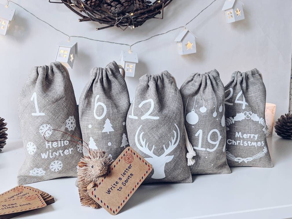 Rustic Linen Advent Calendar Kit: Christmas Activity Cards & Pouches - Etsy