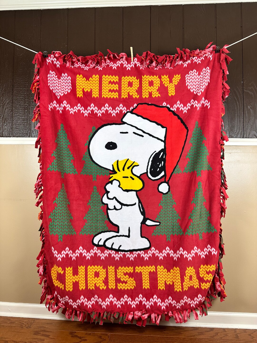 Dual Fleece Layered Snoopy and Woodstock Christmas Hand Tied Throw ...