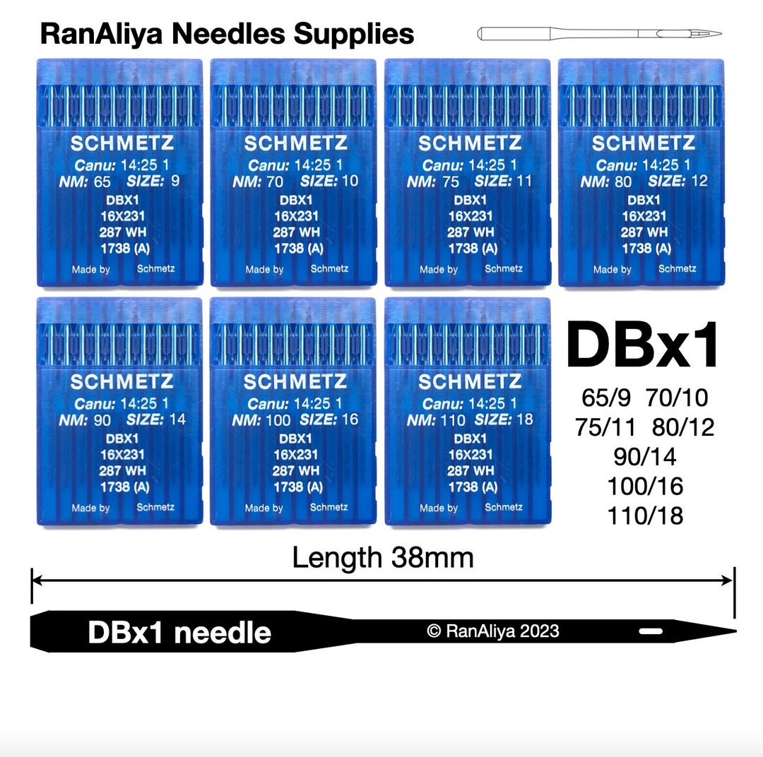 Dbx1 Schmetz Industrial Sewing Machine Needles 16x231 287WH 1738 R Sizes 65/9, 70/10, 75/11, 80/ ...