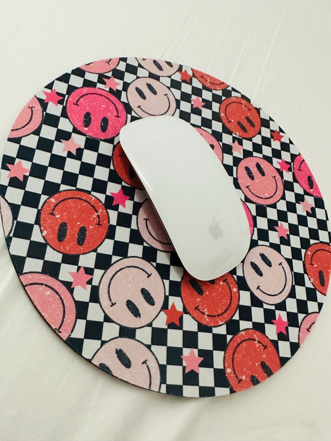 Checkered Smiley Faces Mouse Pad Perfect Gift for Her Cute Office Decor ...
