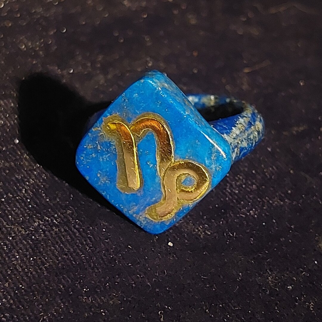 Symbolic Sign of the Times - Solid Hand-carved Lapis Lazuli Ring With ...