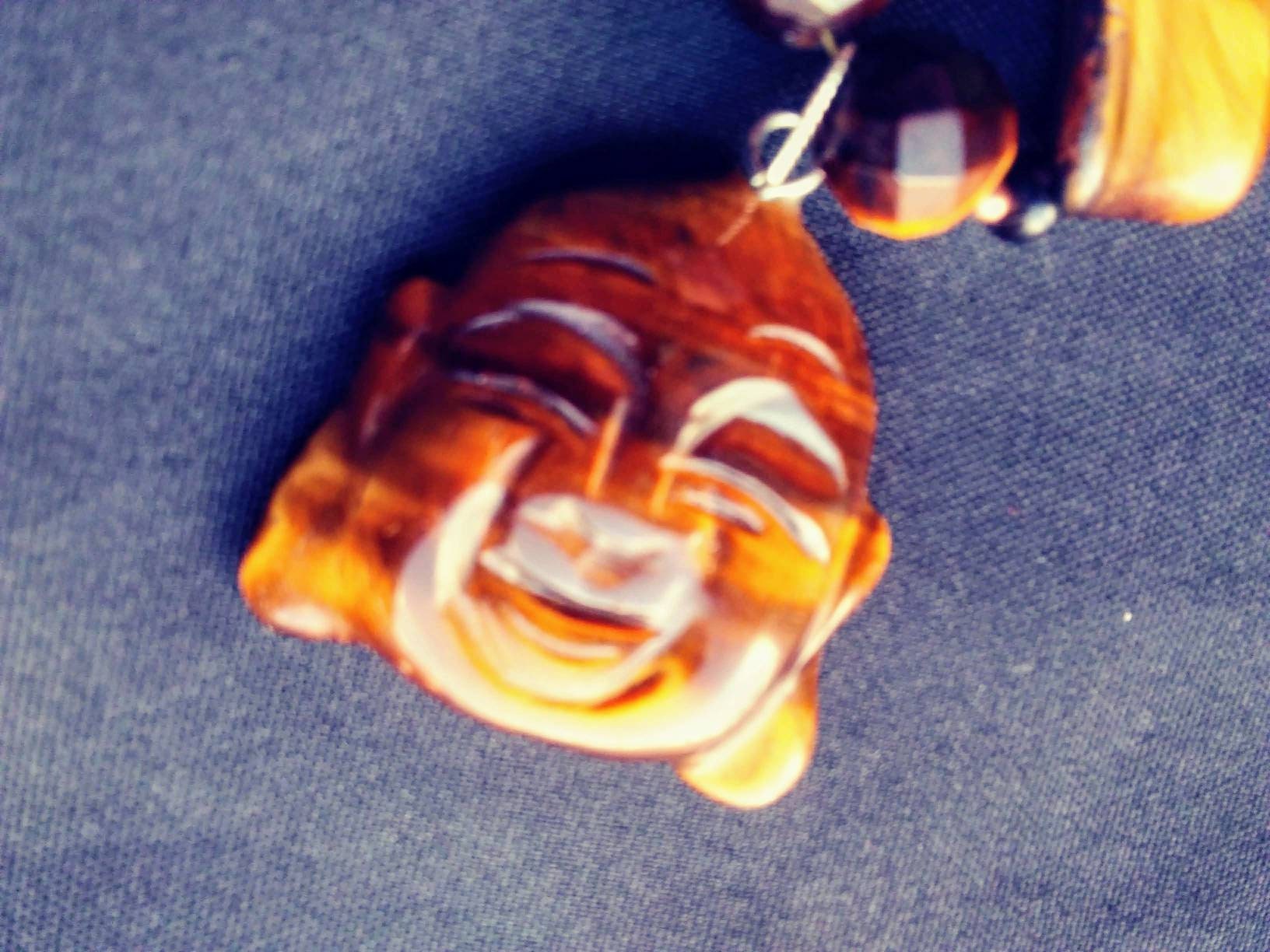 Hand Carved Happy Buddha Tiger Eye Talisman on Tri-color Tiger Eye ...