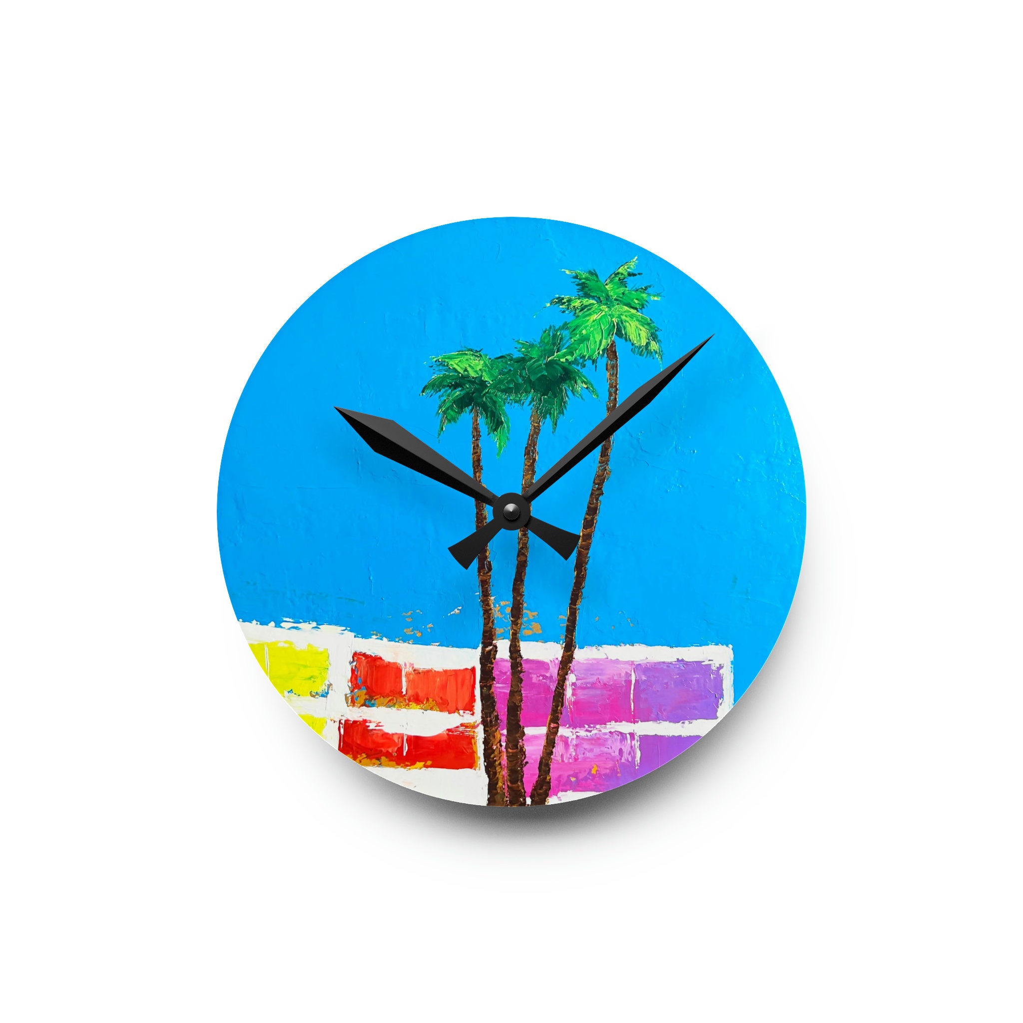 Wall Clock Fun Retro Original Artwork, palm Springs, Thick Acrylic With ...