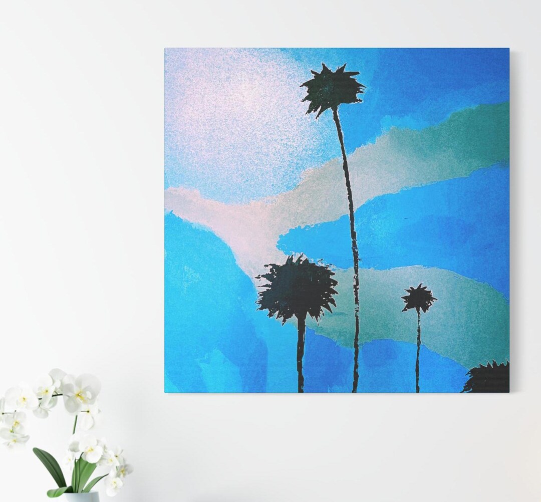 Square Palm Tree Modern Art, Stretched Matte Canvas Wall Decor, Coastal ...