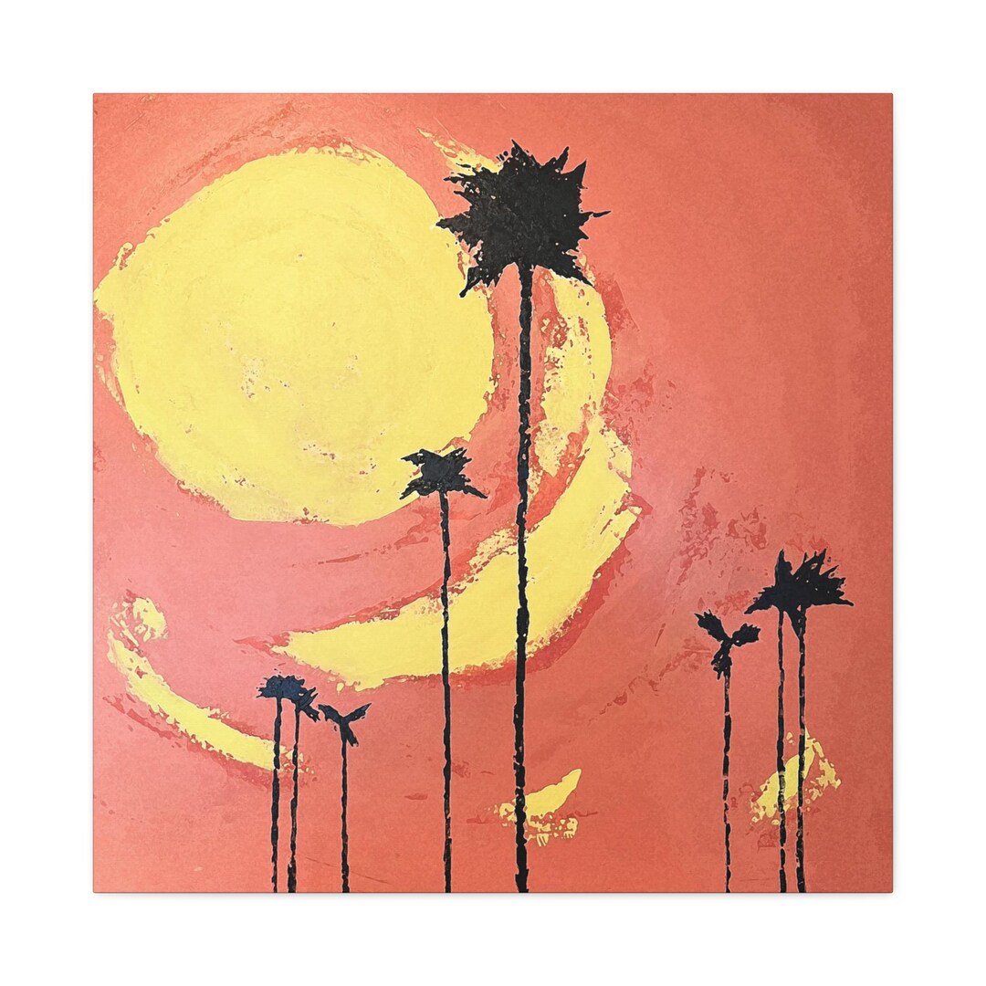 Square Palm Tree Modern Art, Stretched Matte Canvas 1 25" Wall Decor ...