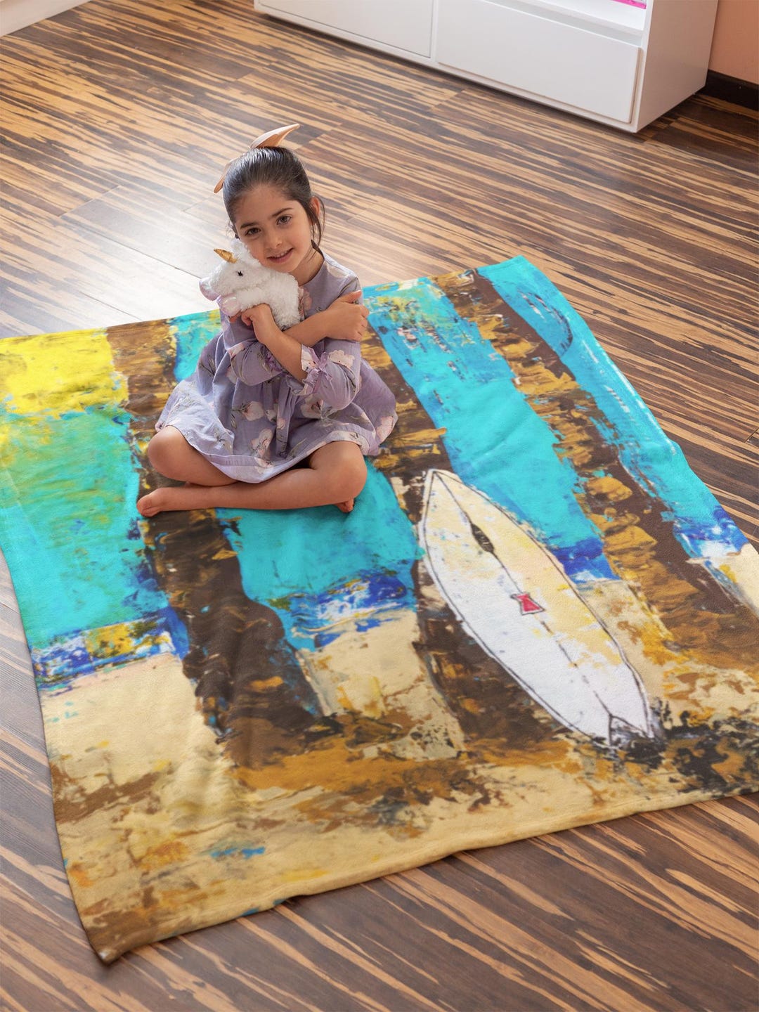 Retro Surf Art Plush Blanket: Coastal Boho Throw - Etsy