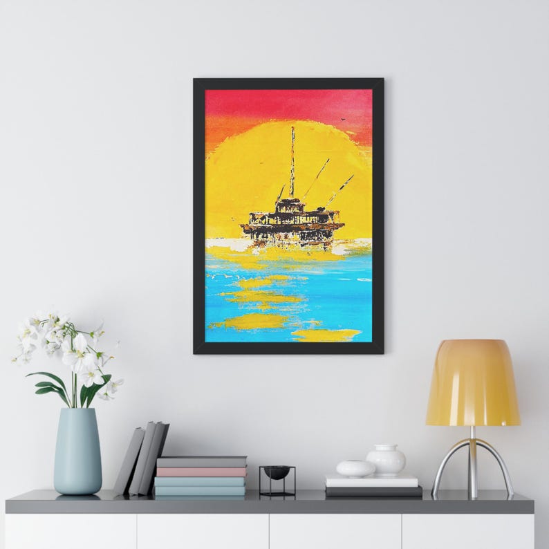 Oil Rig Vertical Poster, Industrial Wall Art, Rustic Home Decor, Oil ...