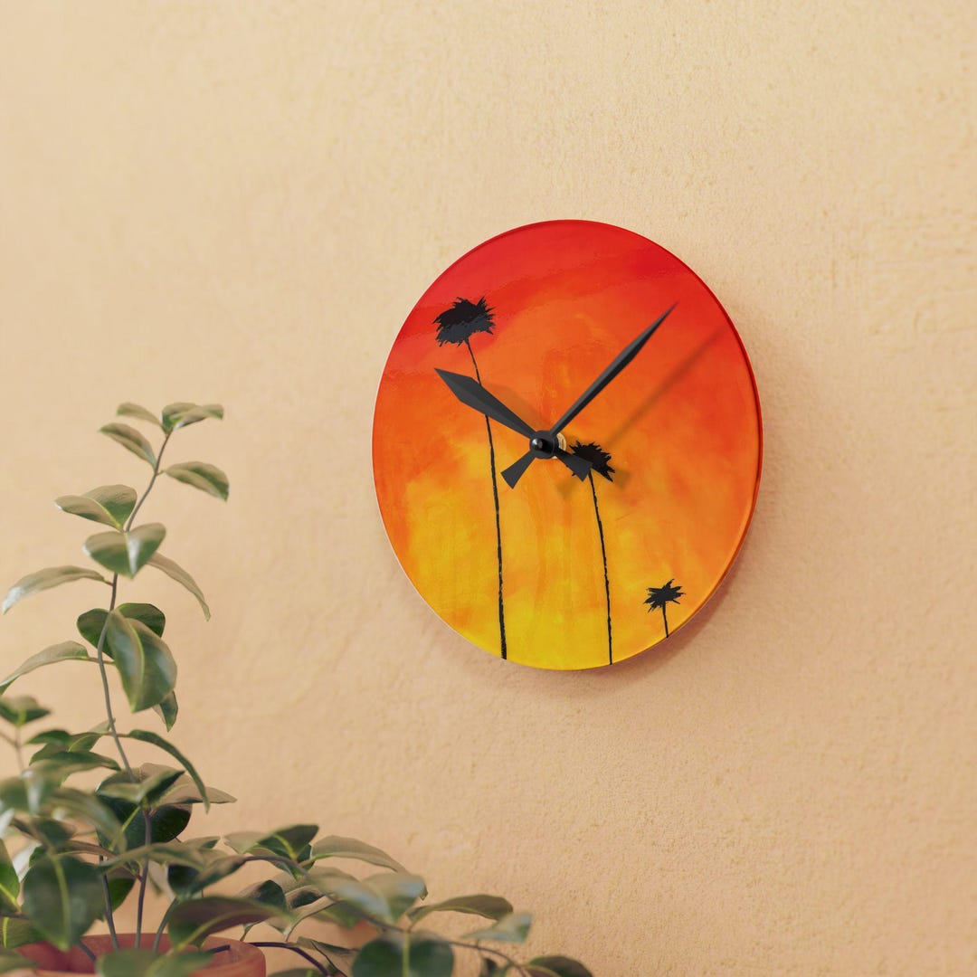 Sunburst Palm Tree Acrylic Wall Clock: Tropical Coastal Decor - Etsy