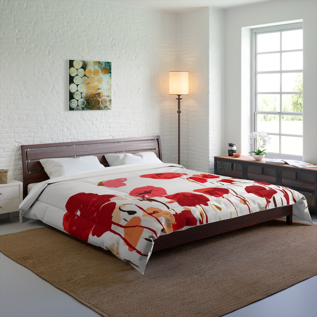 Red Poppies Comforter Artistic Boho Floral Design Unique Gift for Her ...