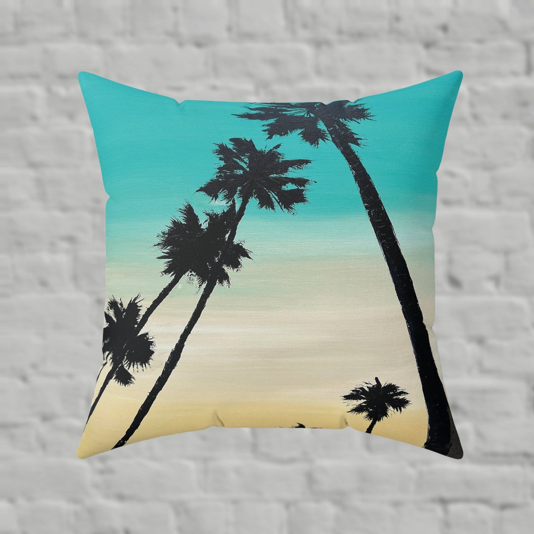 Palm Tree Square Pillow in 4 Sizes From Original Art, Coastal Boho Home ...