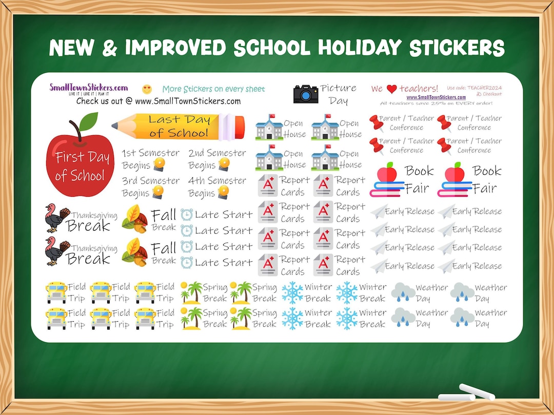 School Holiday Planner Stickers: Teacher Calendar Stickers - Etsy