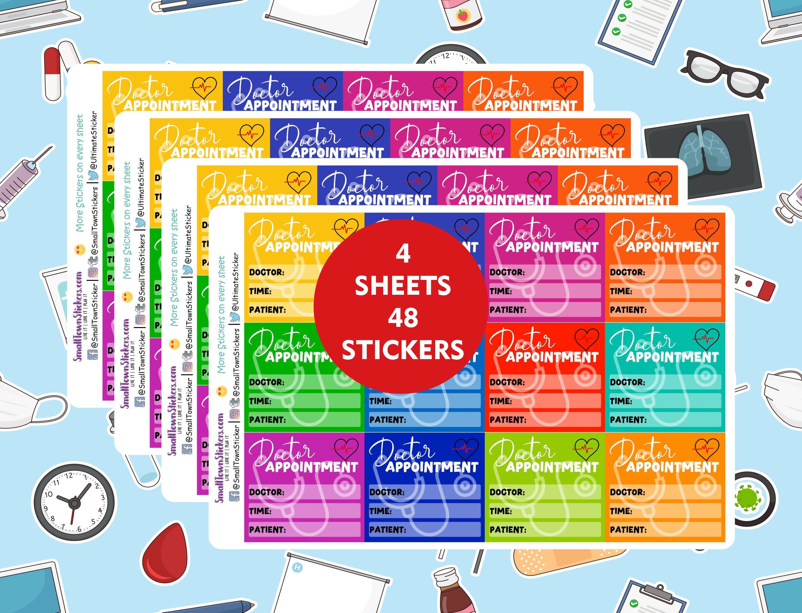 Doctor Appointment Planner Stickers: Health & Wellness, 48 Pack - Etsy