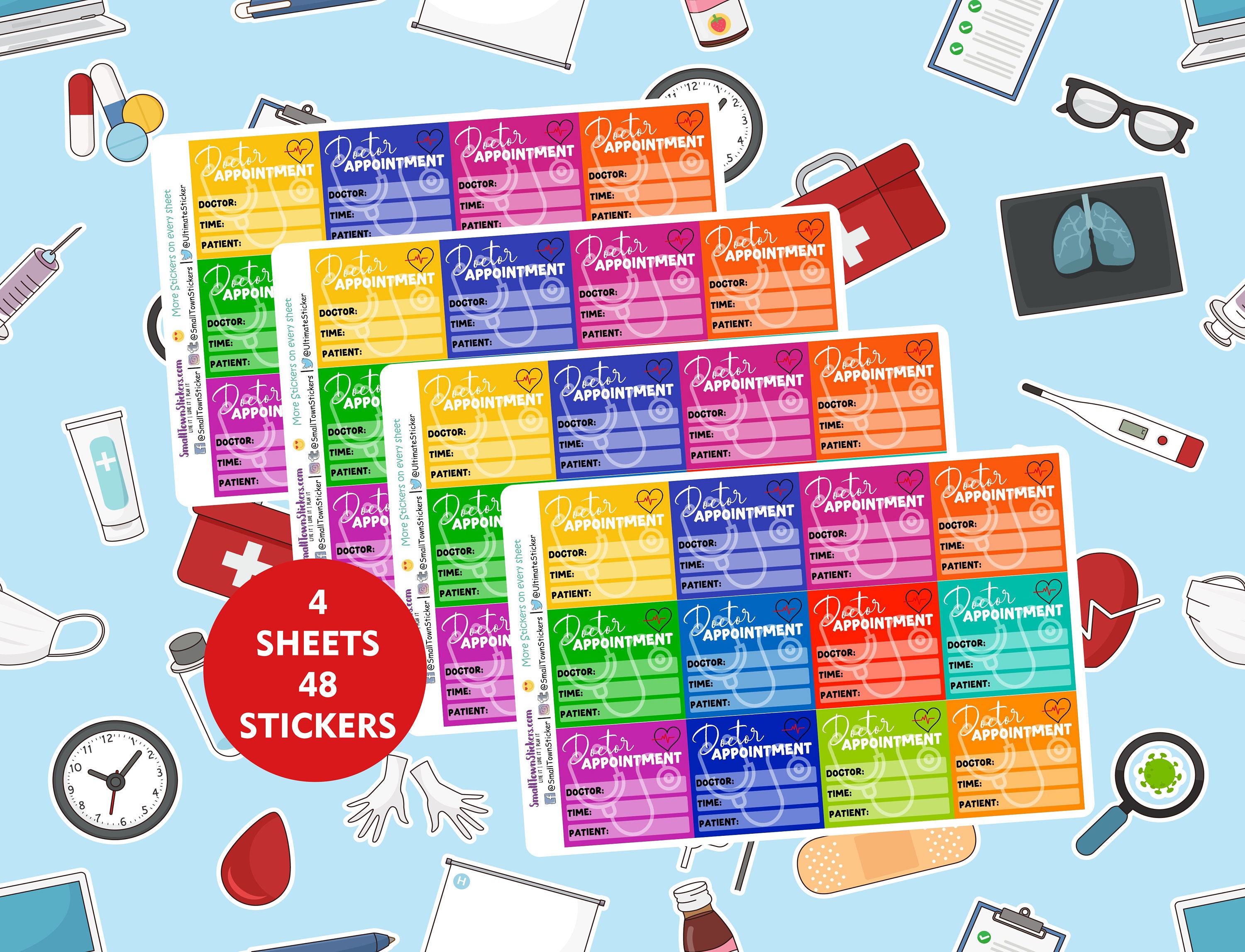 Doctor Appointment Planner Stickers: Health & Wellness, 48 Pack - Etsy