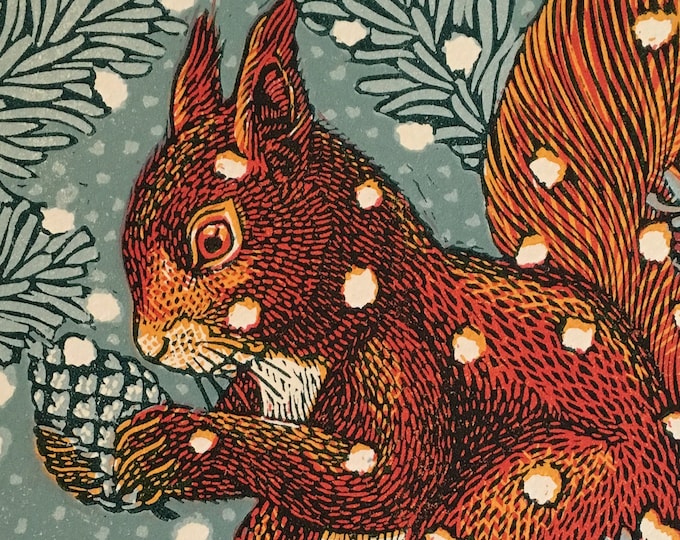 Red Squirrel, Linocut. - Etsy