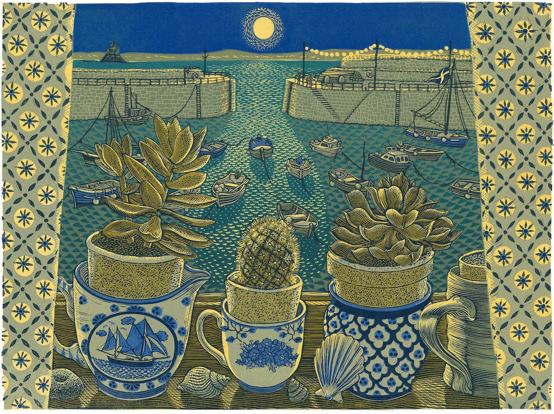 Mousehole Windowsill, Linocut. - Etsy