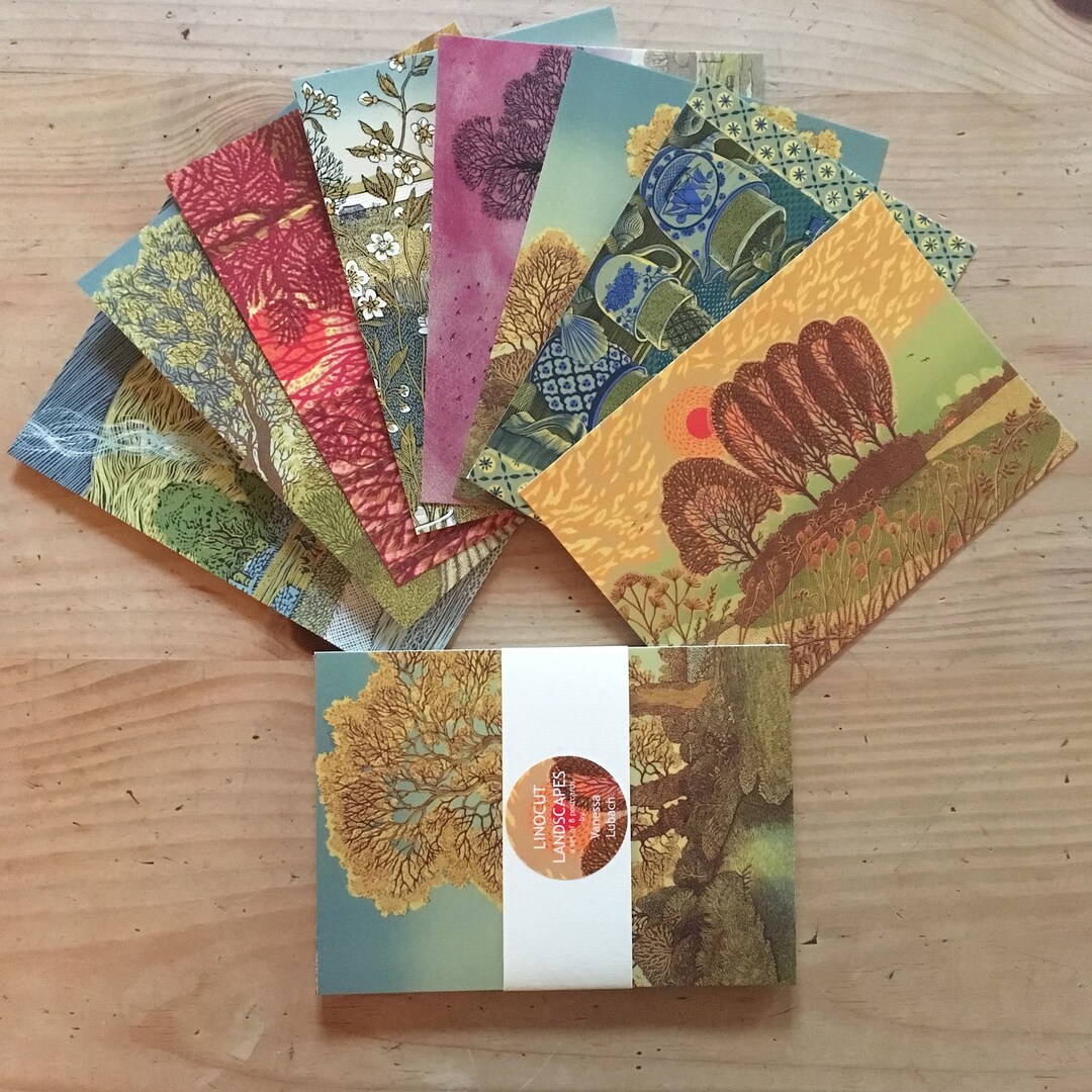 LANDSCAPE LINOCUT POSTCARDS - A Set of 8 Premium Glossy Postcards. - Etsy