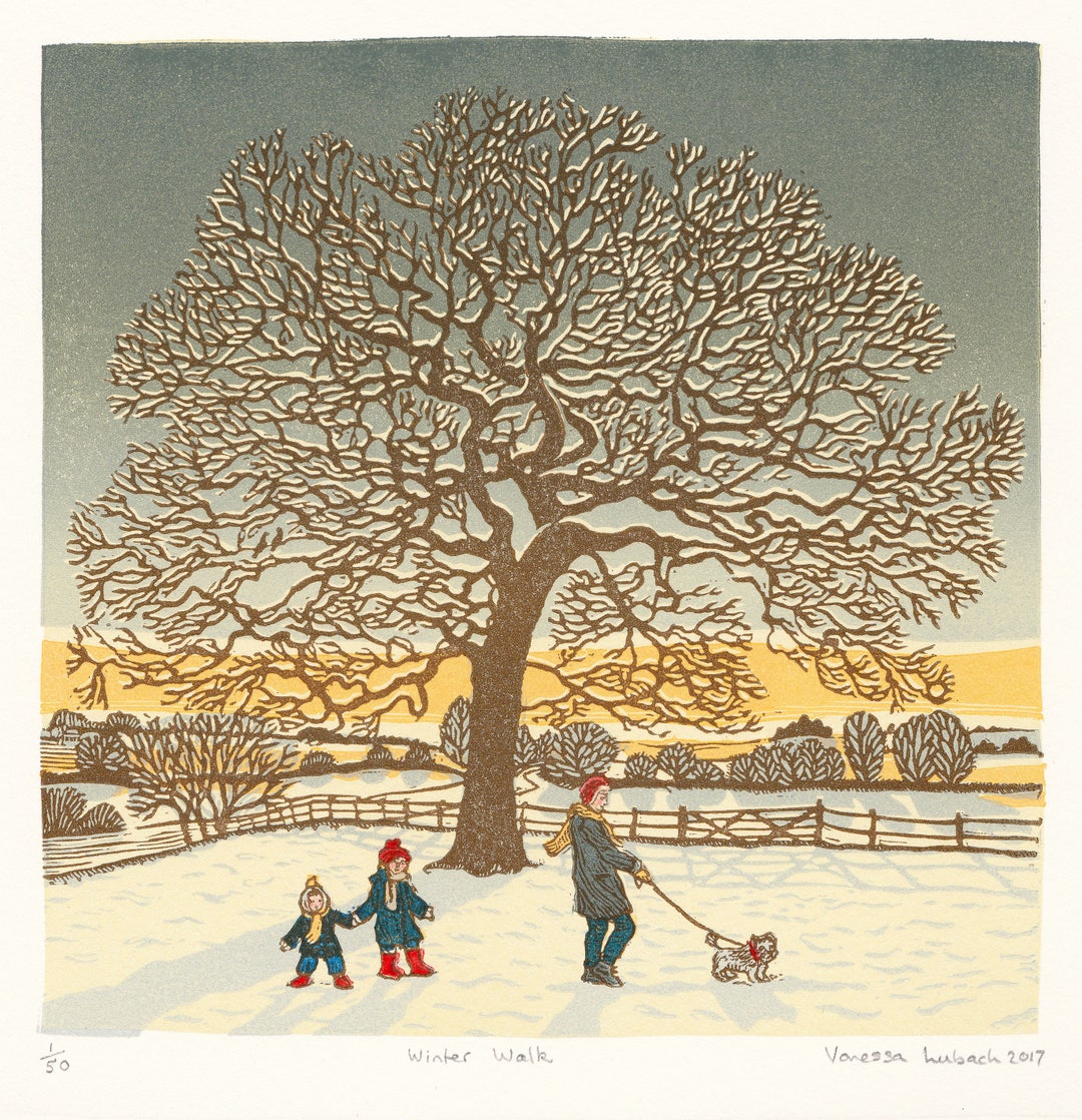 Winter Walk, Linocut. - Etsy