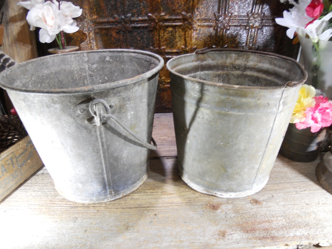 2 Pails,vintage Galvinized , and a Rusty Old Pails. Very Nice Patina ...