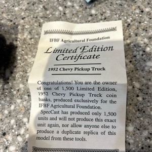 Toy, 1952 Chevy 3100 Pick up Truck, Limited Edition Farm Bureau, One of ...