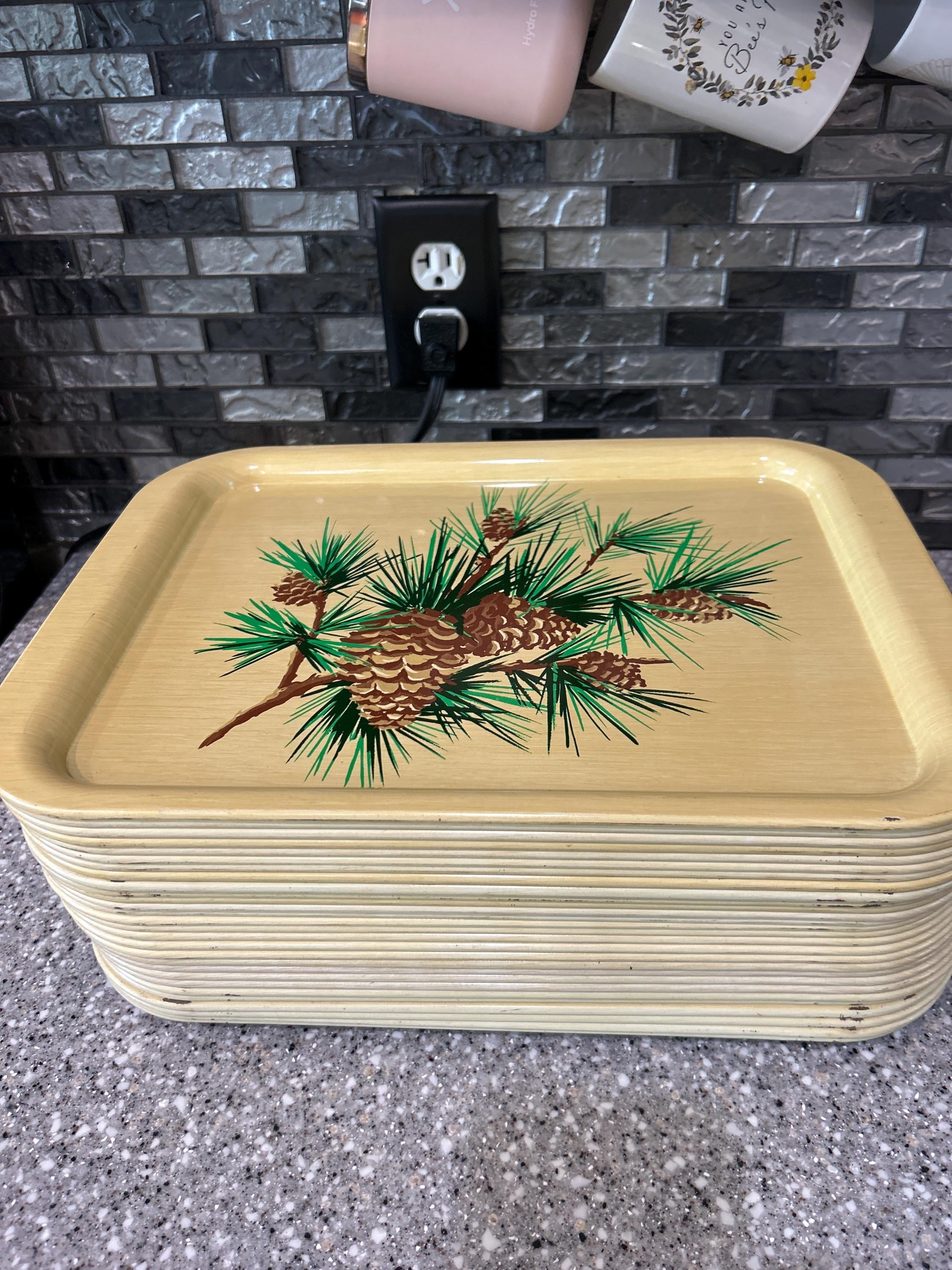 Vintage Serving Trays, Retro, Metal Trays , Pinecones , Cabin . Buy as ...