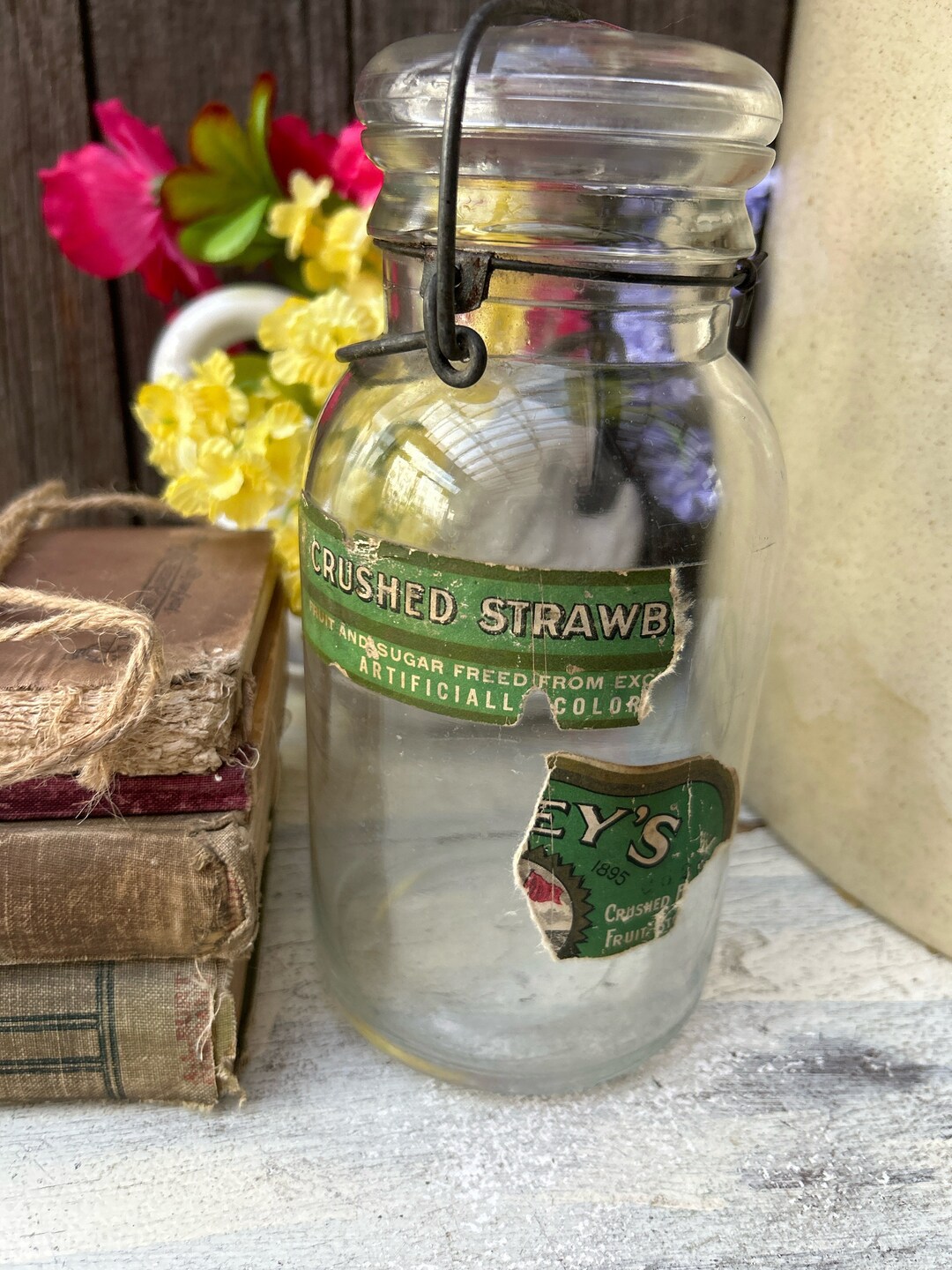 Vintage Quart Wire Bail Glass Jar, With Glass Lid, - Etsy