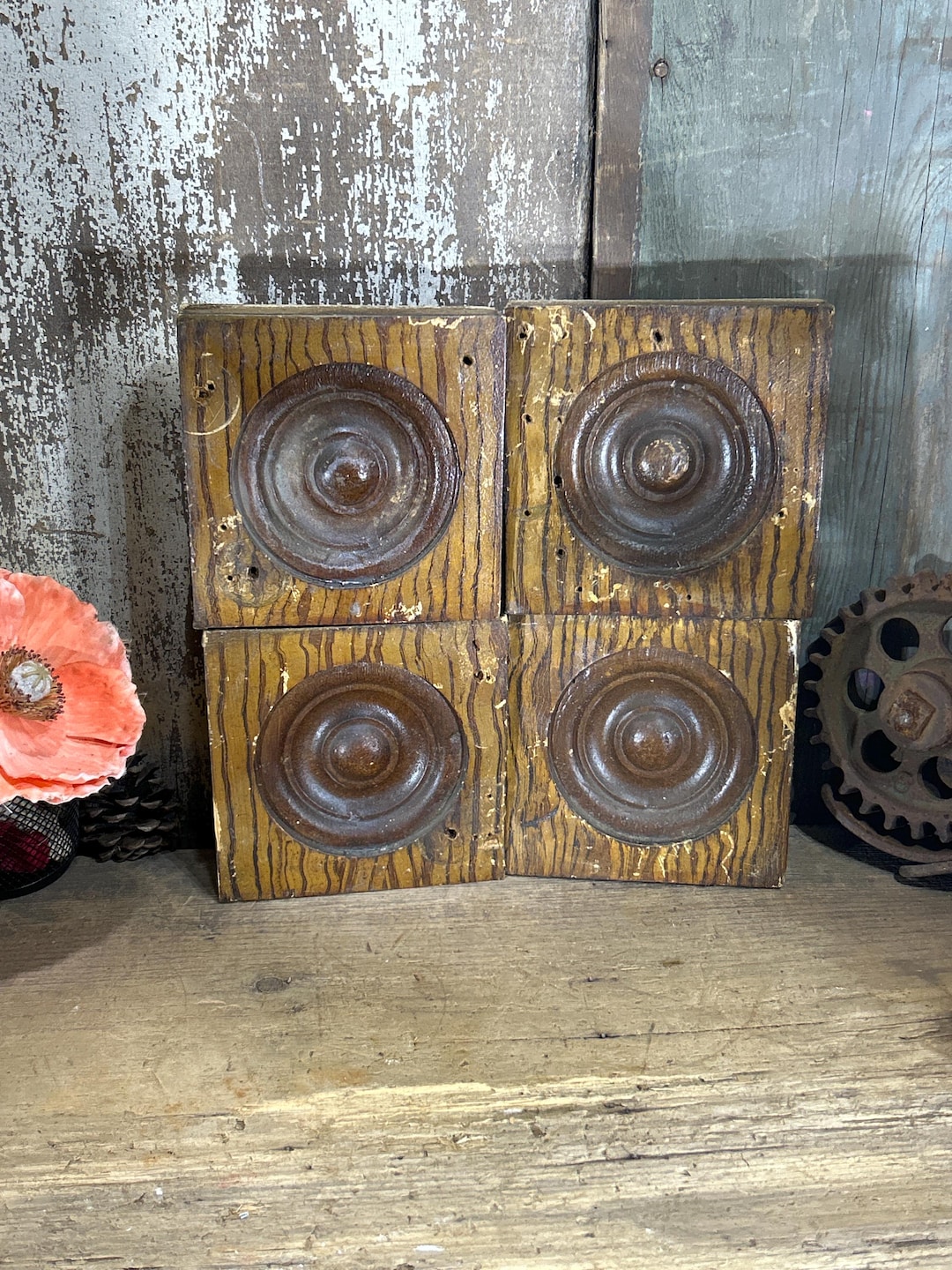 Antique Victorian Salvage 4 Wood Door Corner Rosettes - Etsy