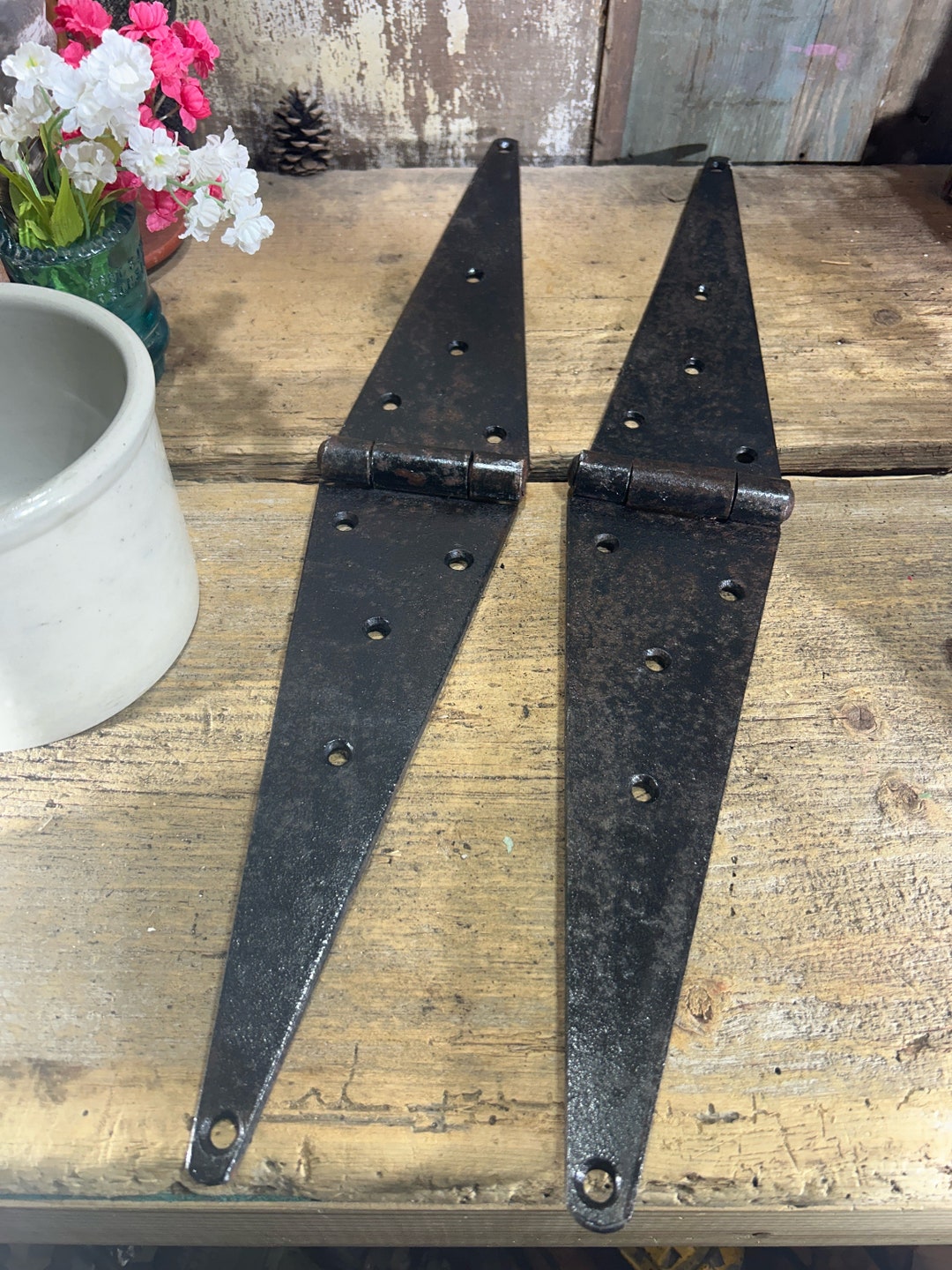 2 Vintage Antique Rusty 24" Architectural Salvage Door Gate Barn Hinges ...