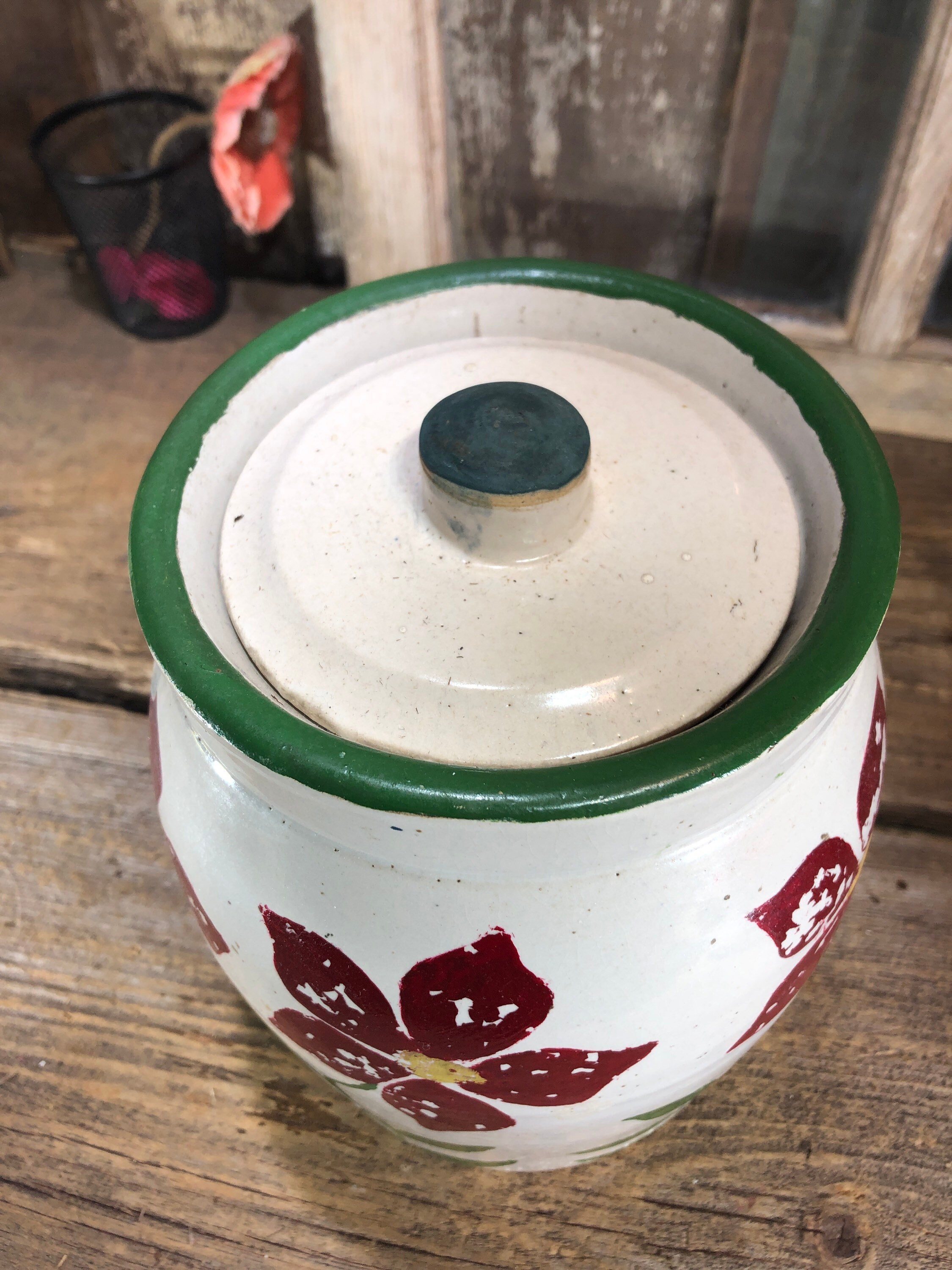 Vintage Farmhouse Cookie Jar Hand Painted Ceramic Pottery | Etsy