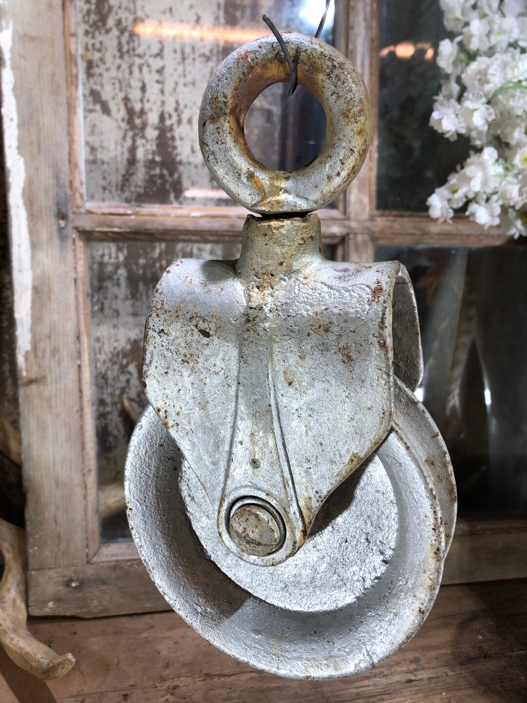 Vintage Barn Pulley, Industrial Cast Iron Pully, Rope Pulley, Straight ...