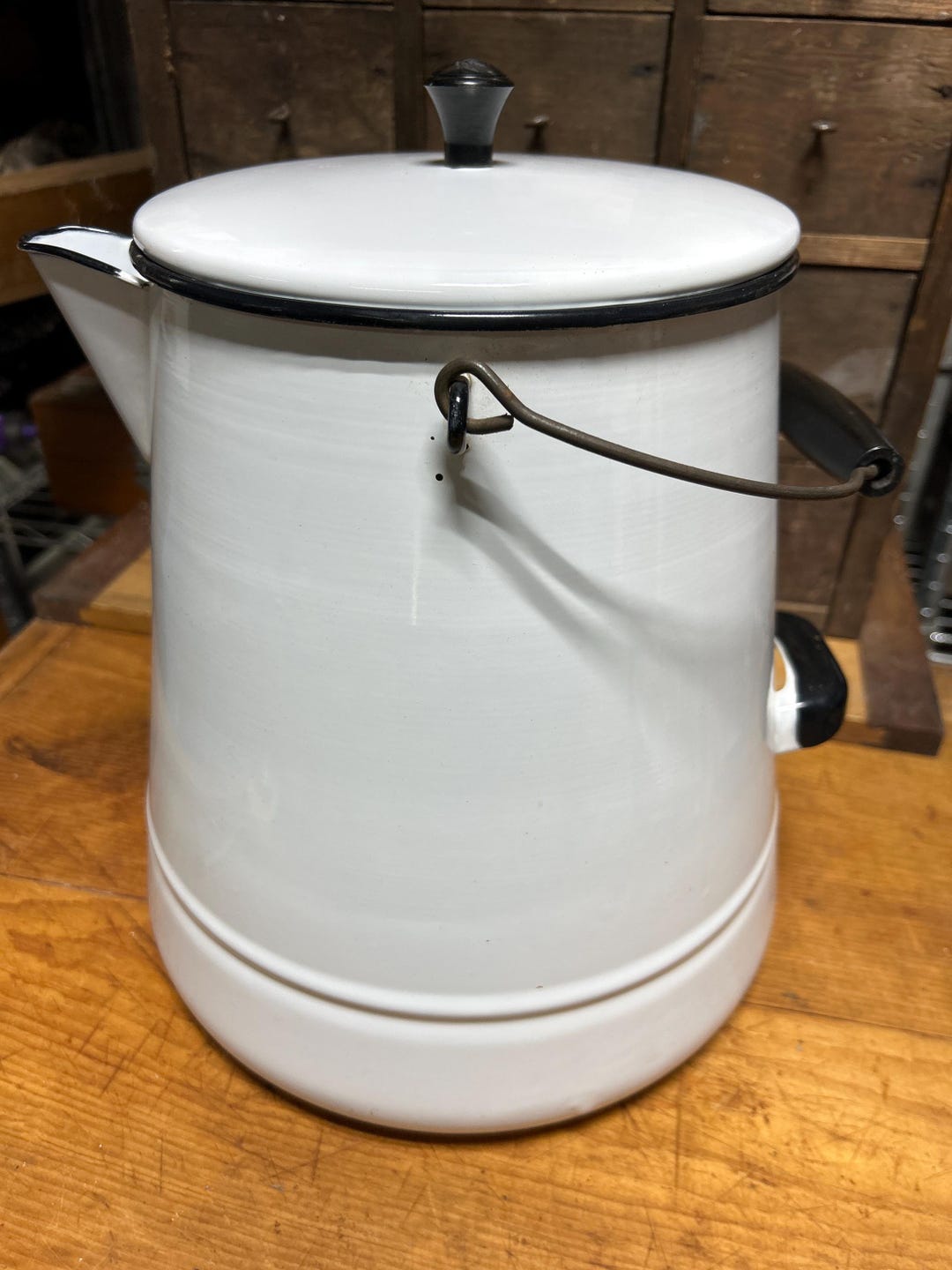 Vintage Kettle, Enamelware Coffee Pot, Cowboy Kettle, Black and White ...