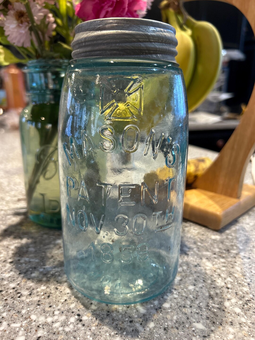 Vintage Cross Mason Patent Nov 30th 1858 Aqua Blue Quart Canning Jar ...