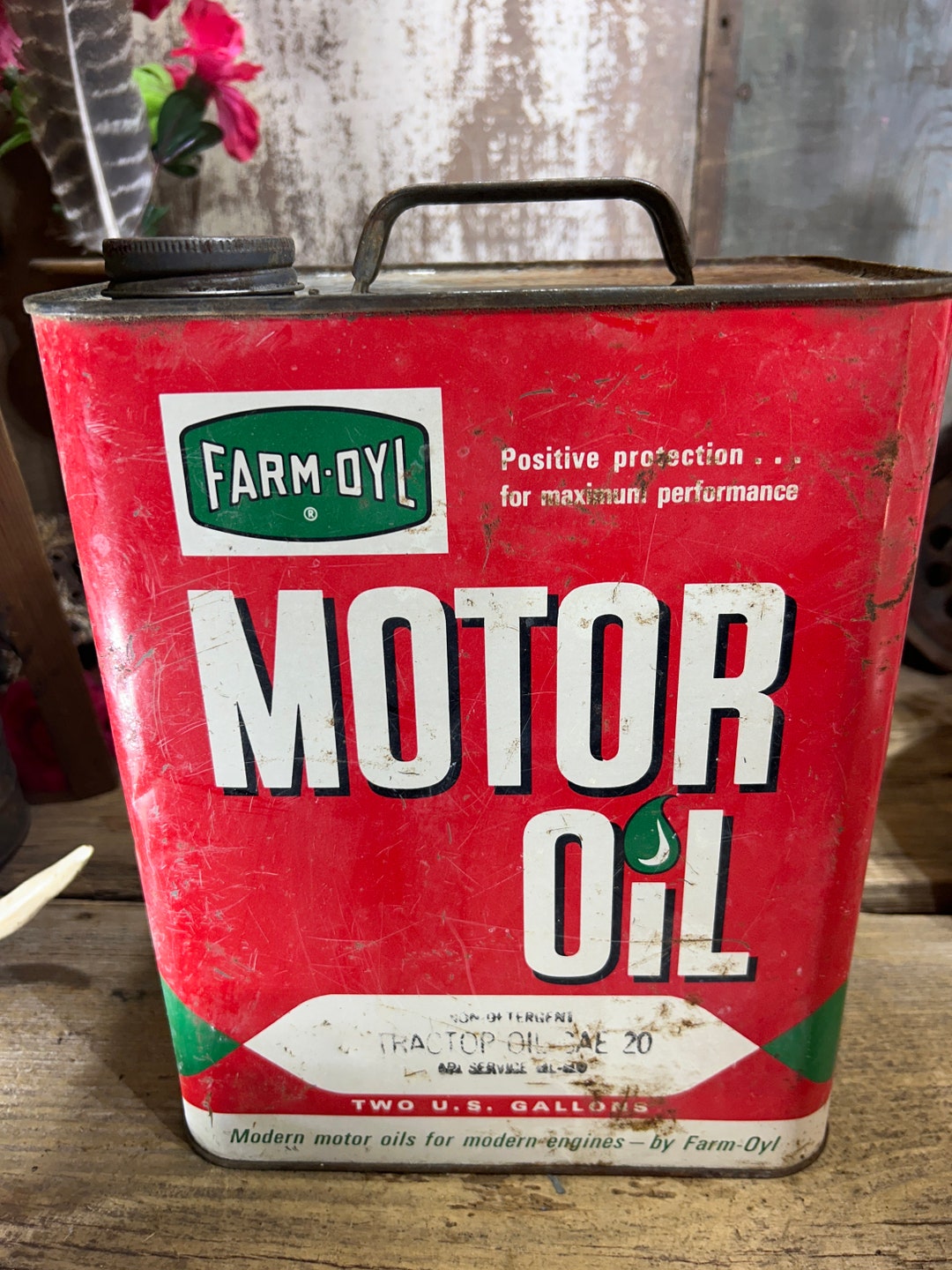Vintage Motor Oil Can Farm Oyl Heavy Duty Motor Oil Can. Tractor Oil.2 ...
