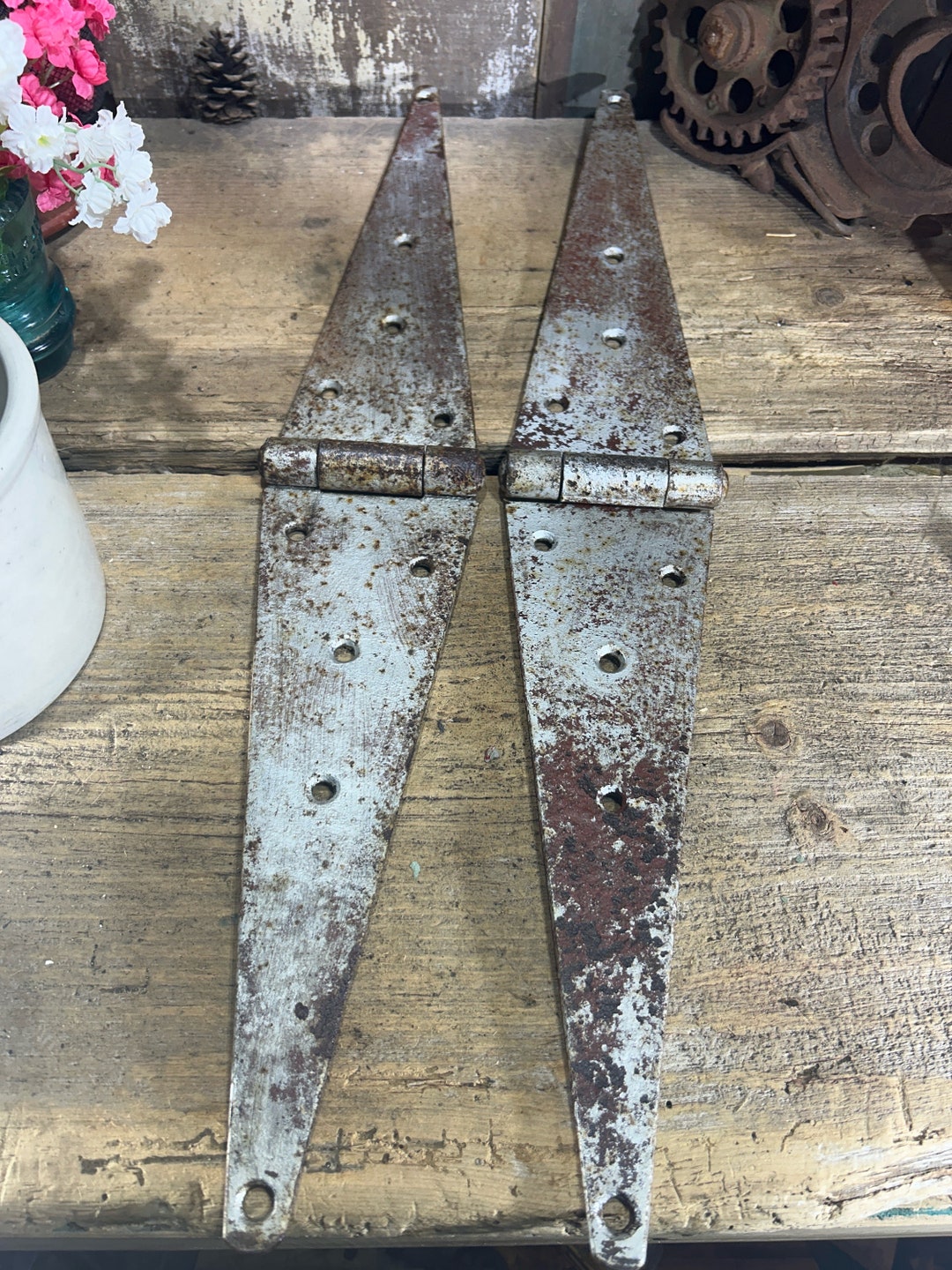 2 Vintage Antique Rusty 24" Architectural Salvage Door Gate Barn Hinges ...